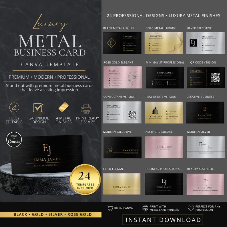 Premium Metal Business Card Canva Template Custom Metal Card Design ...