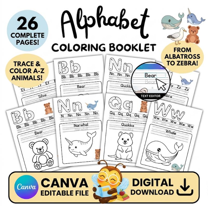 Alphabet Coloring Book | Trace & Color A-Z Animals (digital Download ...