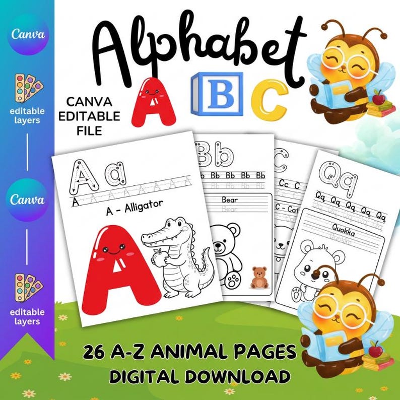 Alphabet Coloring Book | Trace & Color A-Z Animals (digital Download ...