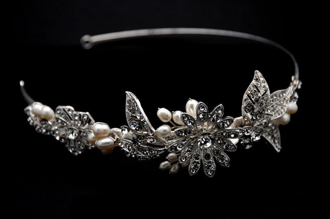 Vintage Inspired, Bridal Headband, Freshwater Pearl, Rhinestone Bridal ...