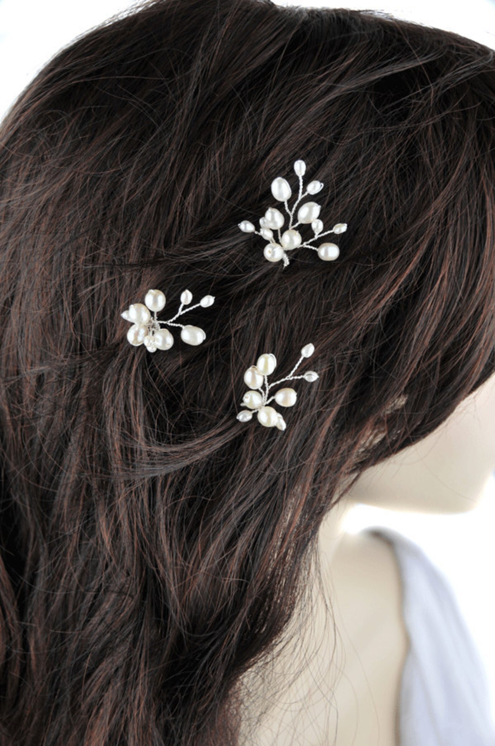 Set of 3 Freshwater Pearl Flower Hair Pins Permanent Silver - Etsy