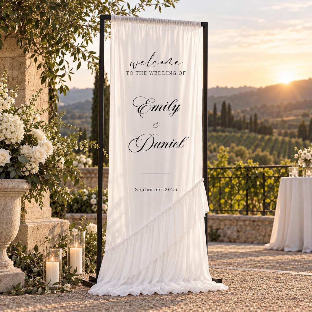 Chiffon Wedding Welcome Sign, Personalized Fabric Wedding Banner ...