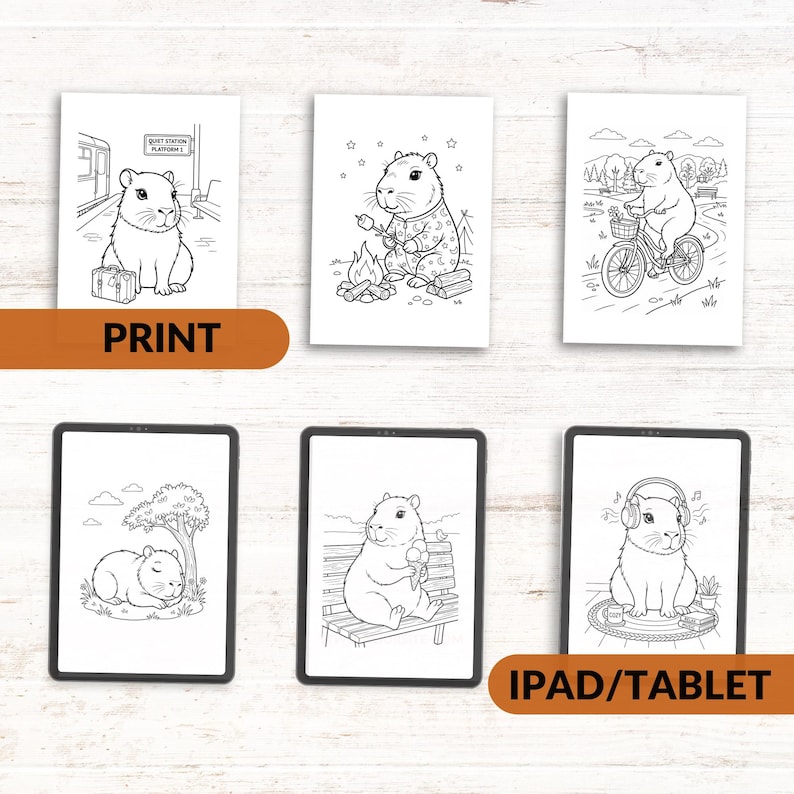 Cozy Capybara Adult Coloring Book | Stress Relief Coloring Pages | Self ...