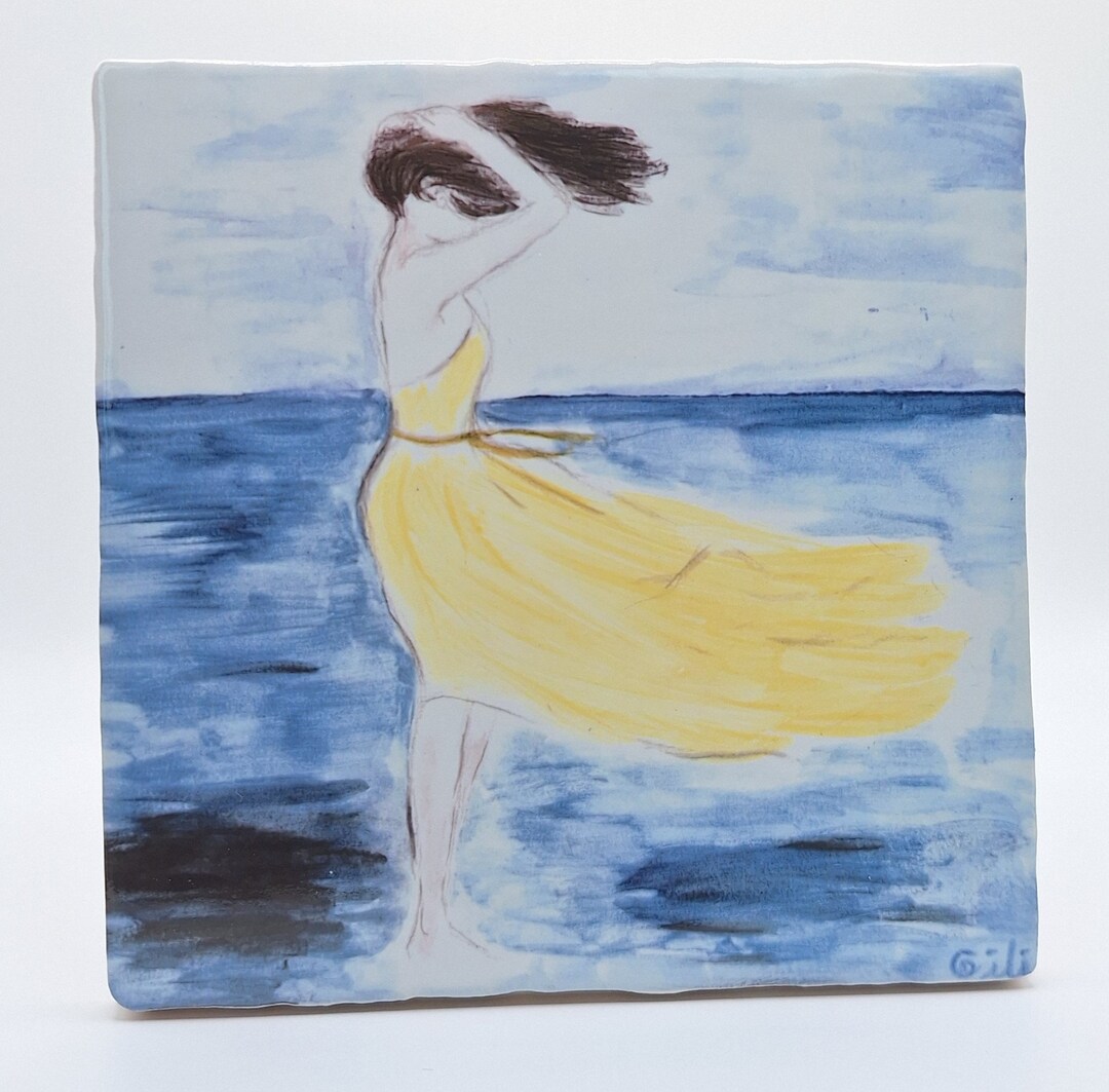 Women in Yellow Dress on the Beach - Etsy