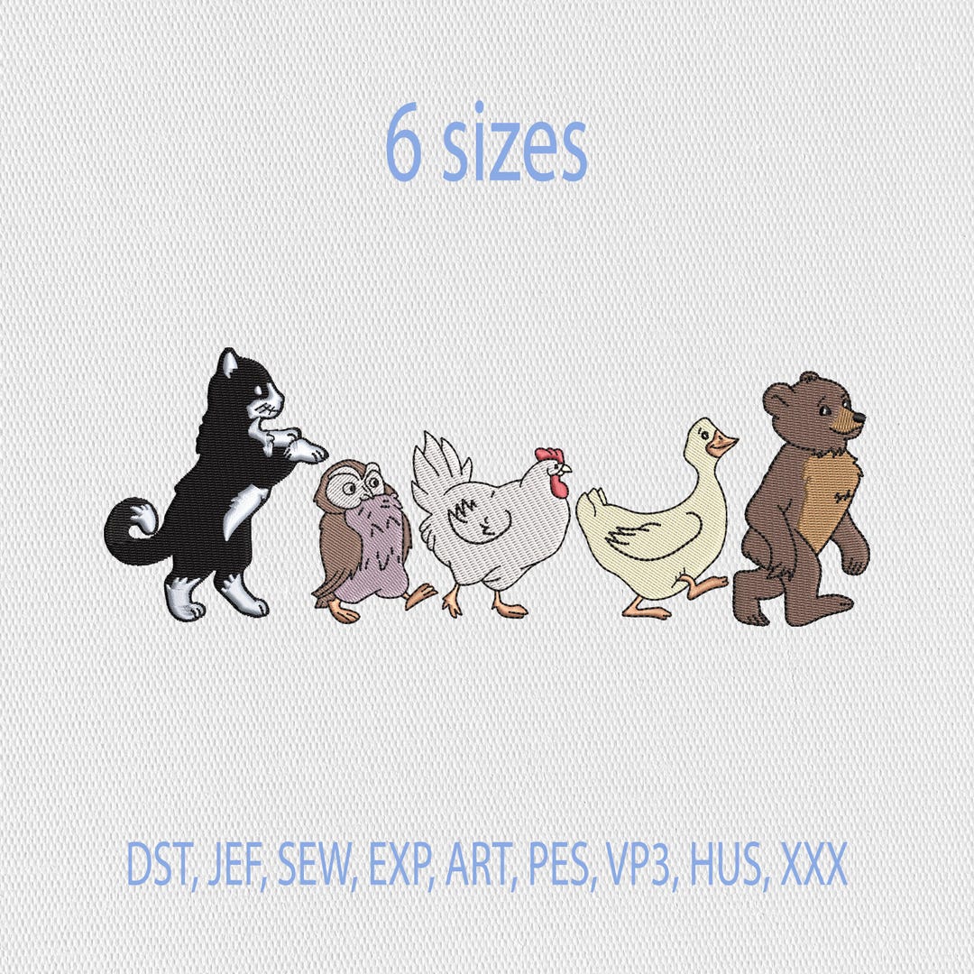 Walking Animal Embroidery Designs, Cat Owl Chicken Duck Bear Bundle ...
