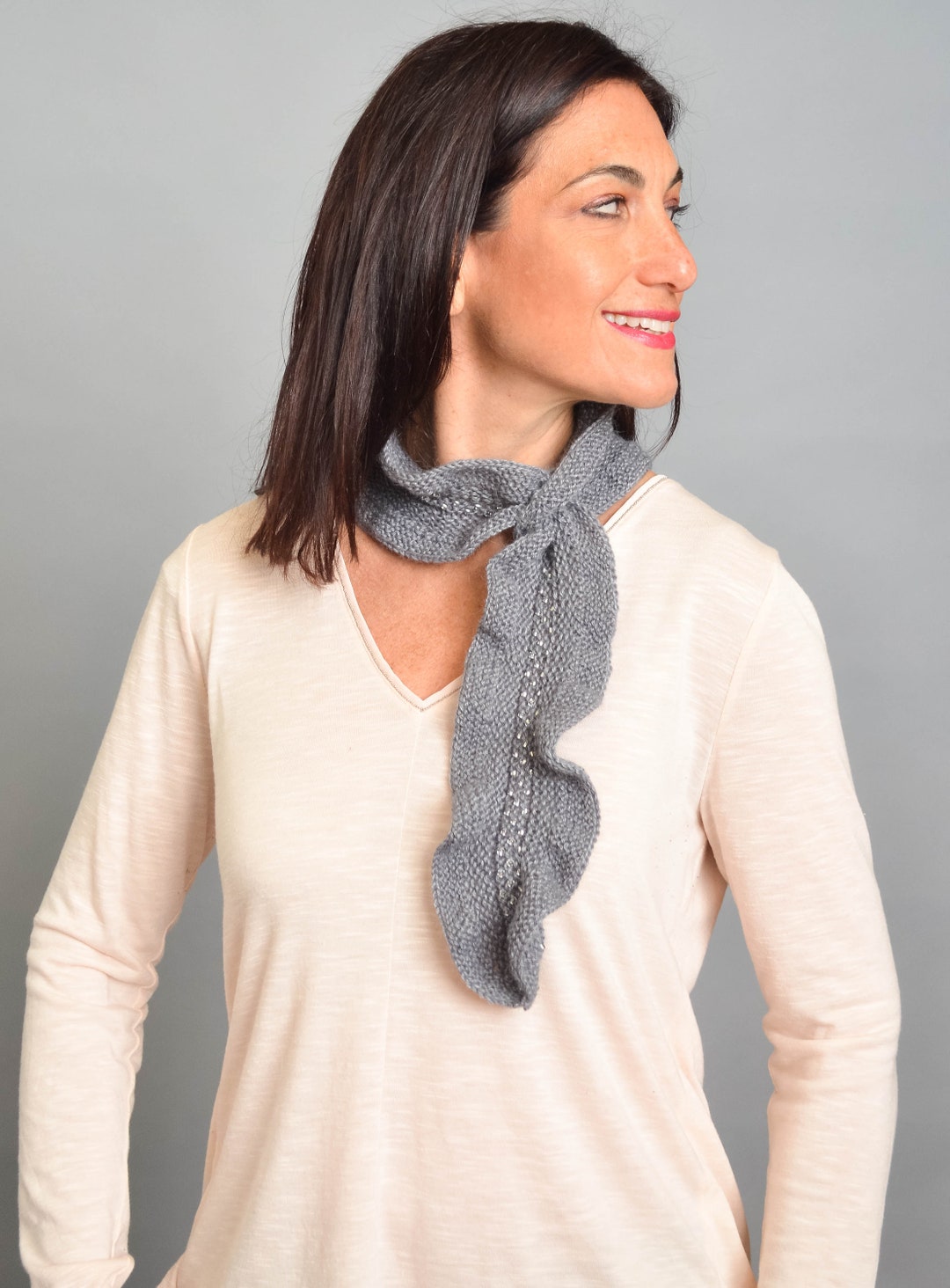 READY TO SHIP Hand Knit Beaded Short Scarf With Keyhole Opening ...