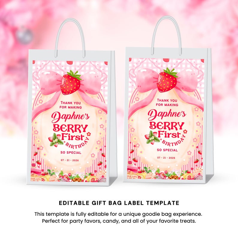 Berry First Birthday Party Favor Bundle Strawberry One Editable Party ...