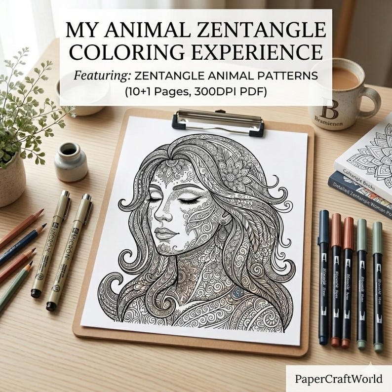 Animal Zentangle Coloring Pages for Adults 10+1 Pages Instant Download ...