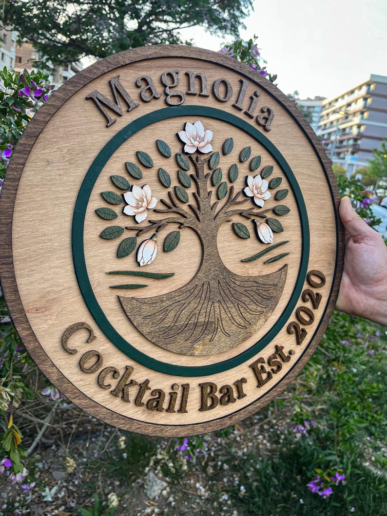 Custom 3D Wood Business Sign – Round Cafe Bar Logo Plaque, Personalized ...