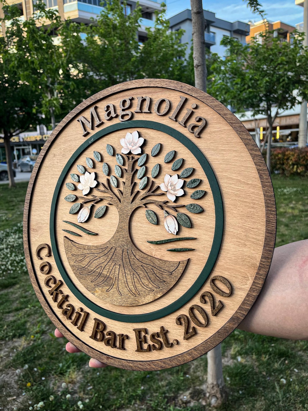 Custom 3D Wood Business Sign – Round Cafe Bar Logo Plaque, Personalized ...