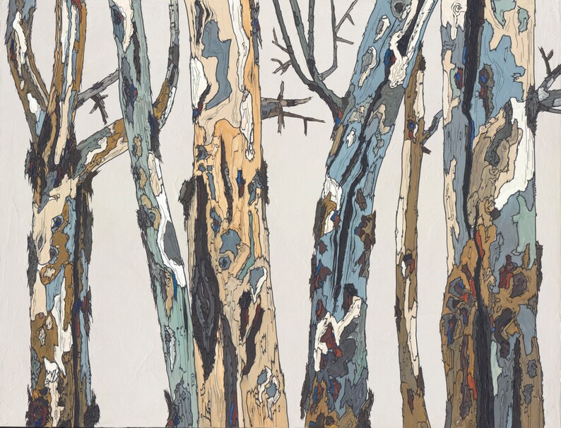 Oversized ORIGINAL White Painting Trees Trunks Landscape - Etsy