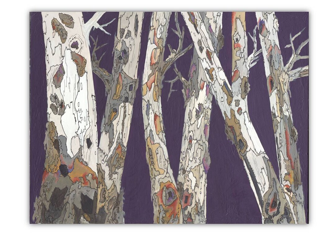 ORIGINAL Purple Painting, Tree Art, Acrylic Oil Artwork, Large Canvas ...