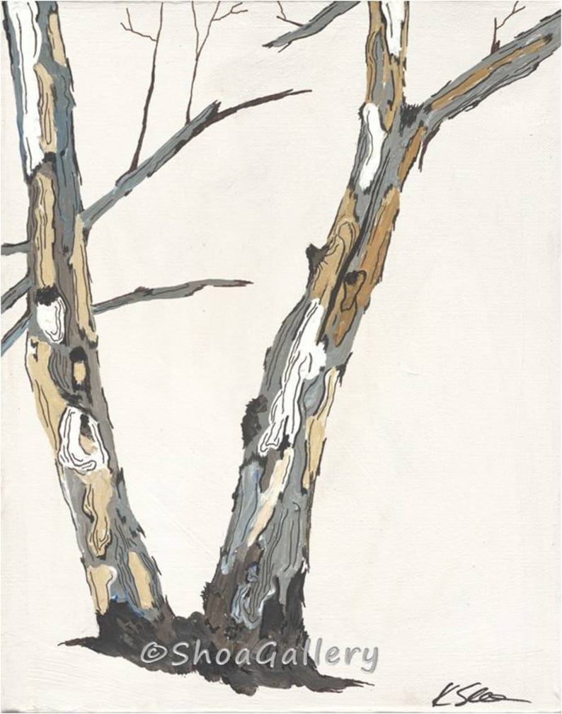 LARGE Wall Art Set of 4, Tree Trunks, White Artwork, Living Room ...