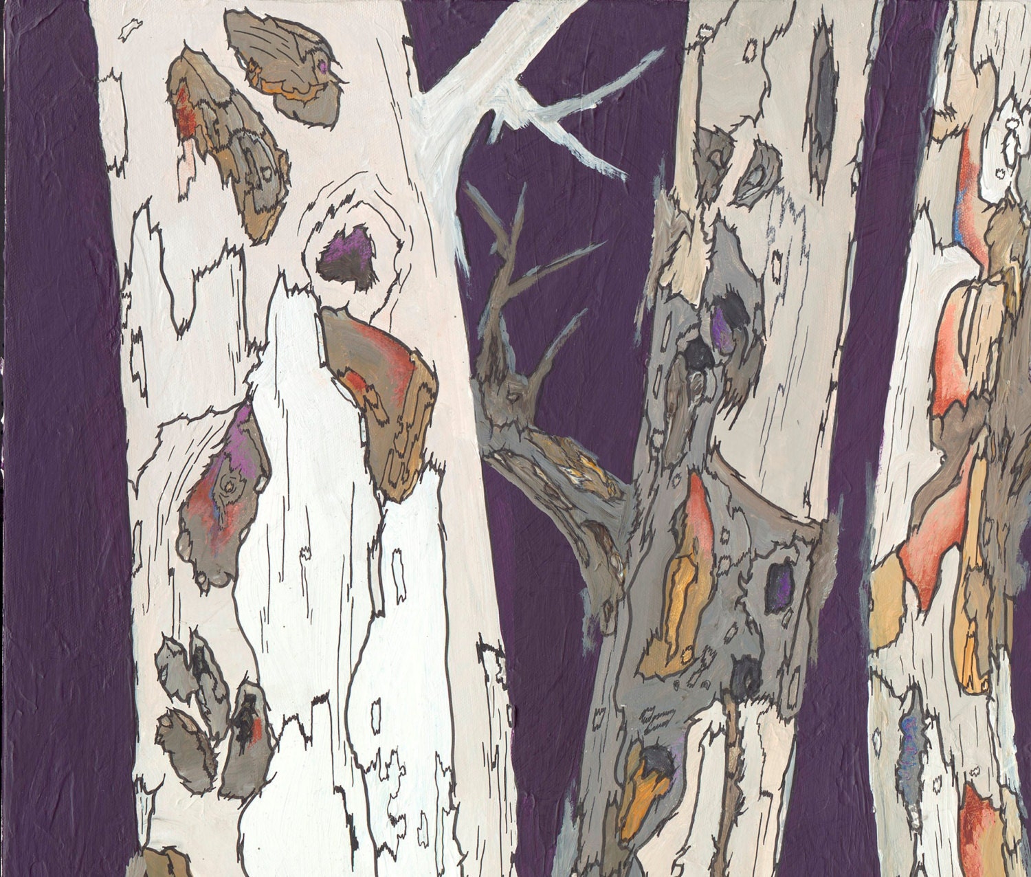 ORIGINAL Purple Painting, Tree Art, Acrylic Oil Artwork, Large Canvas ...