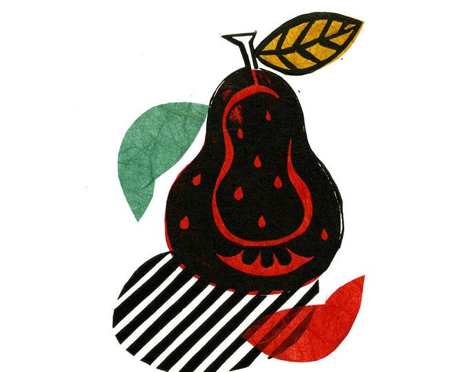 Pear Pop Linocut Print & Chine-collé 1 of 10 pear Design 1 - Etsy