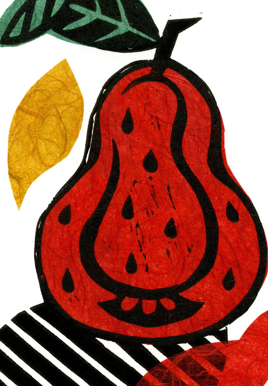 Pear Pop Linocut Print & Chine-collé 6 of 10 pear Design 2 - Etsy