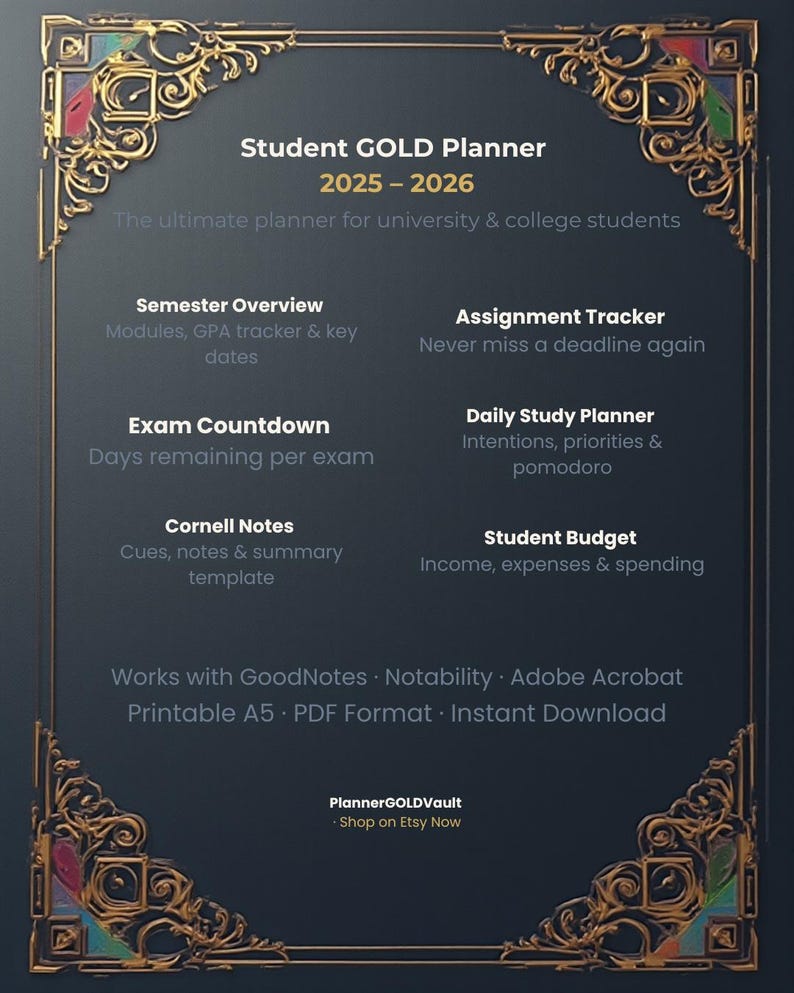 Student Digital Planner 2026-2027 | Assignment Tracker, Exam Countdown ...