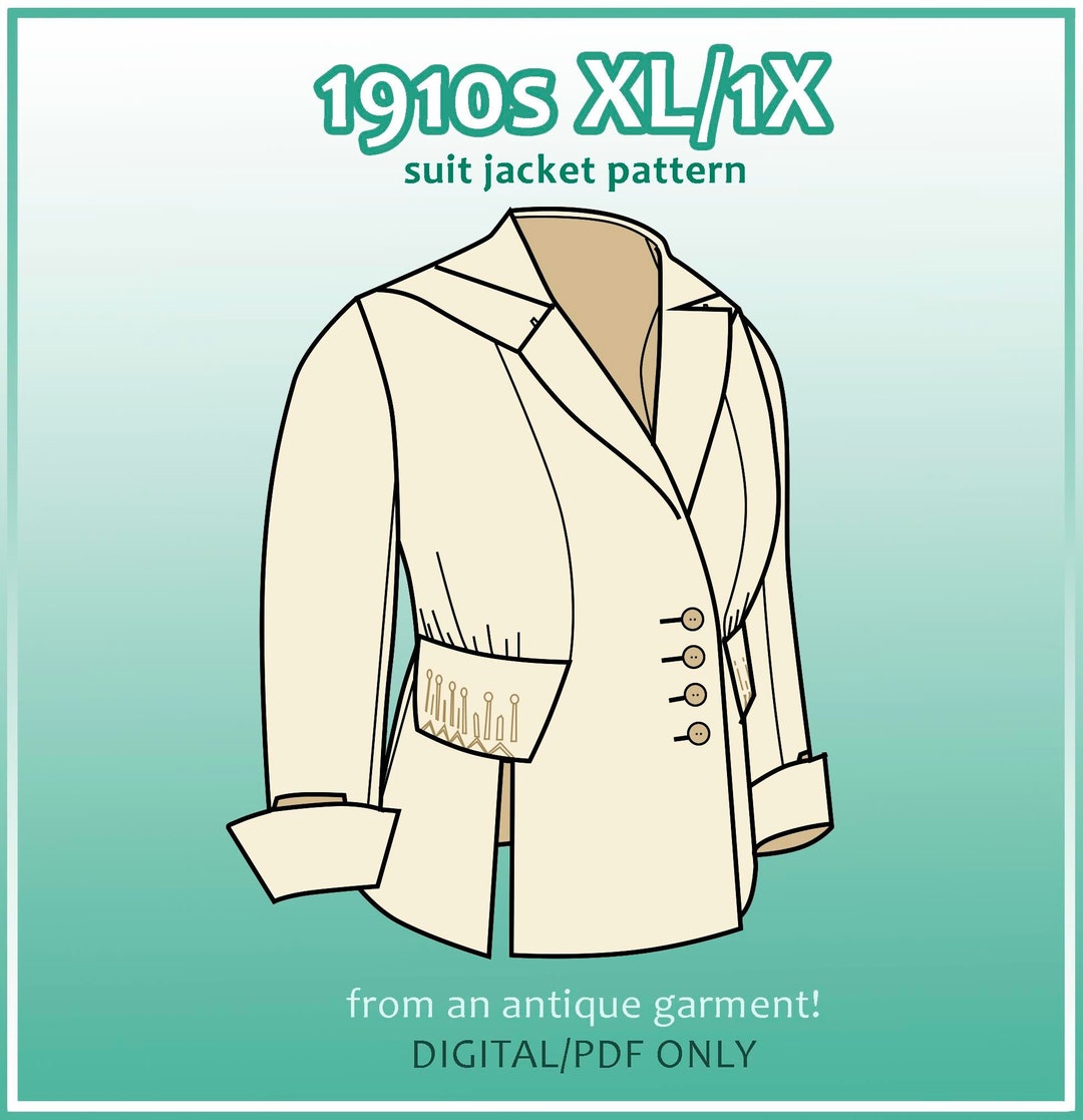 1910s XL/1X Suit Jacket Pdf Pattern With 43" Waist From Antique Garment ...