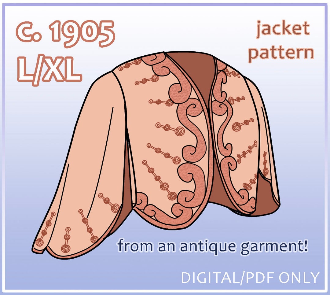1900s L/XL Jacket Pdf Pattern for 40-43" Bust From Antique Garment (24. ...