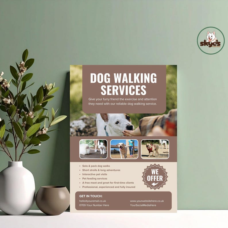 Professional Dog Walking Poster Template Bundle, Dog Walker Advertising ...