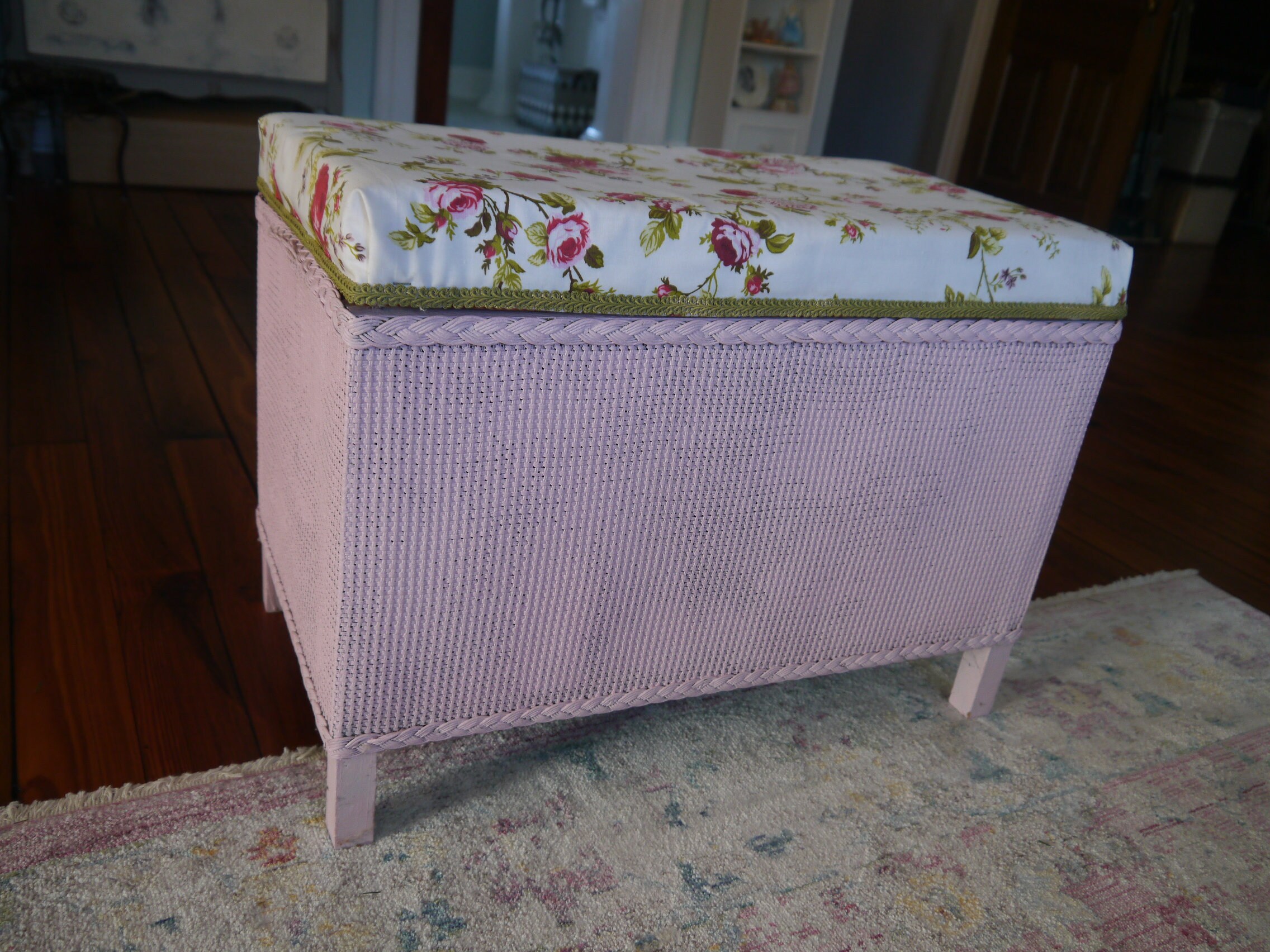 Vintage Wicker Trunk/bench With Padded Seat, Storage, New Upholstery ...