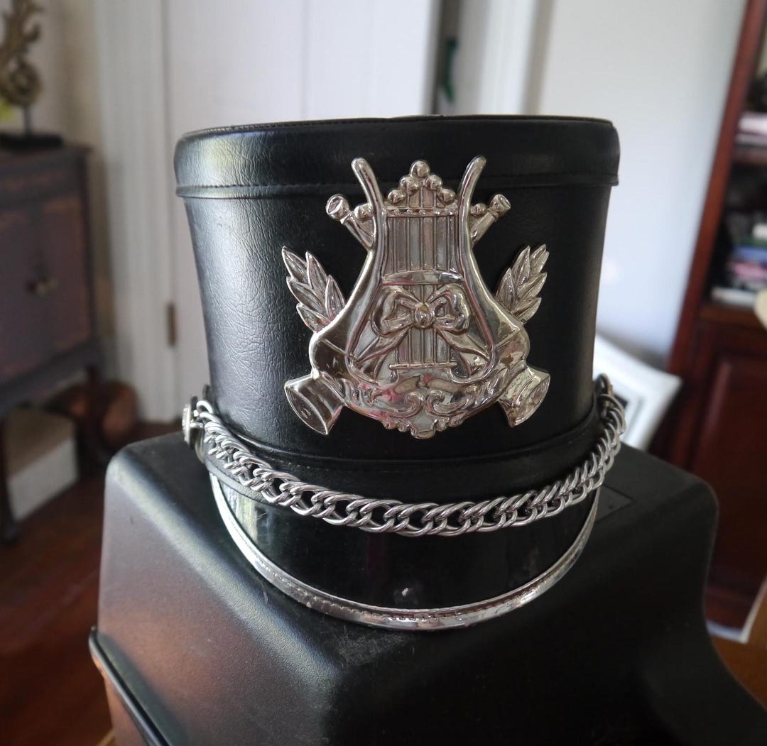 Vintage Black Drum Major Majorette Hat With Silver Medallion, Storage ...