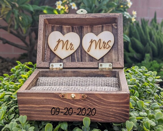 Personalized Rustic Ring Bearer Box Stained | Etsy