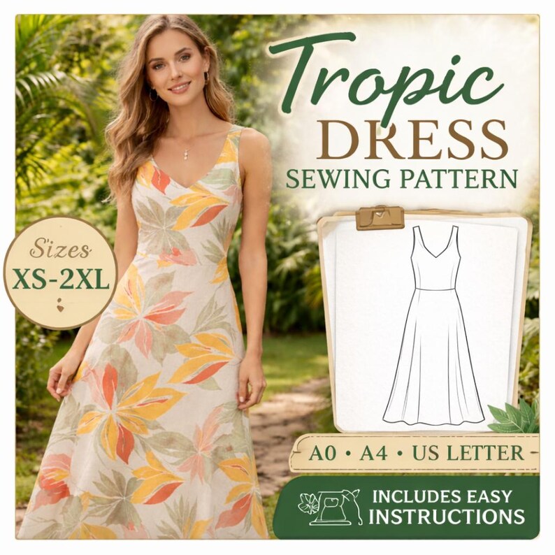 Maxi Dress Sewing Pattern PDF | Easy Summer Dress Pattern | V Neck A ...