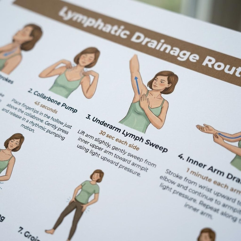 Lymphatic Drainage Chart, Lymphatic Self Massage & Detox Routine, 16 ...