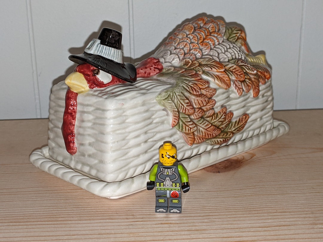 Pilgrim's Progress Butter Dish Fitz & Floyd Vintage Thanksgiving Turkey ...