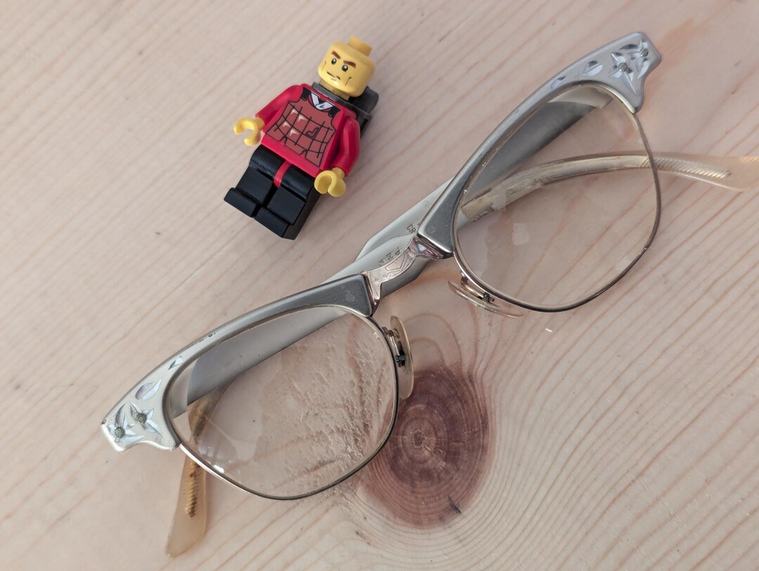 Cats Eye Glasses Vintage 1/10 12k Cat Eye Art Craft Silver Color Floral ...