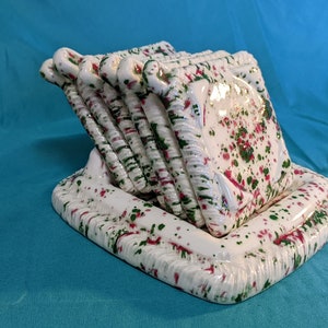 Coaster Set of 6 Red Green White Christmas Spatterware Splatter Paint ...