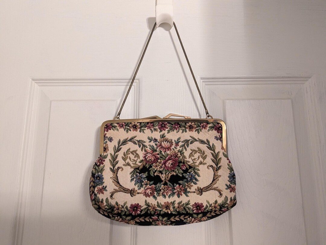 Petit Point Purse Western Germany Embroidered Floral Handbag - Etsy