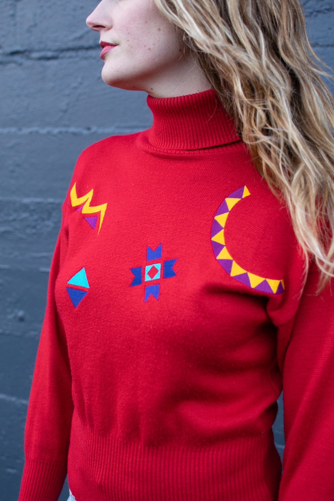 90’s, Cherry RED, WOOL Turtleneck - Etsy