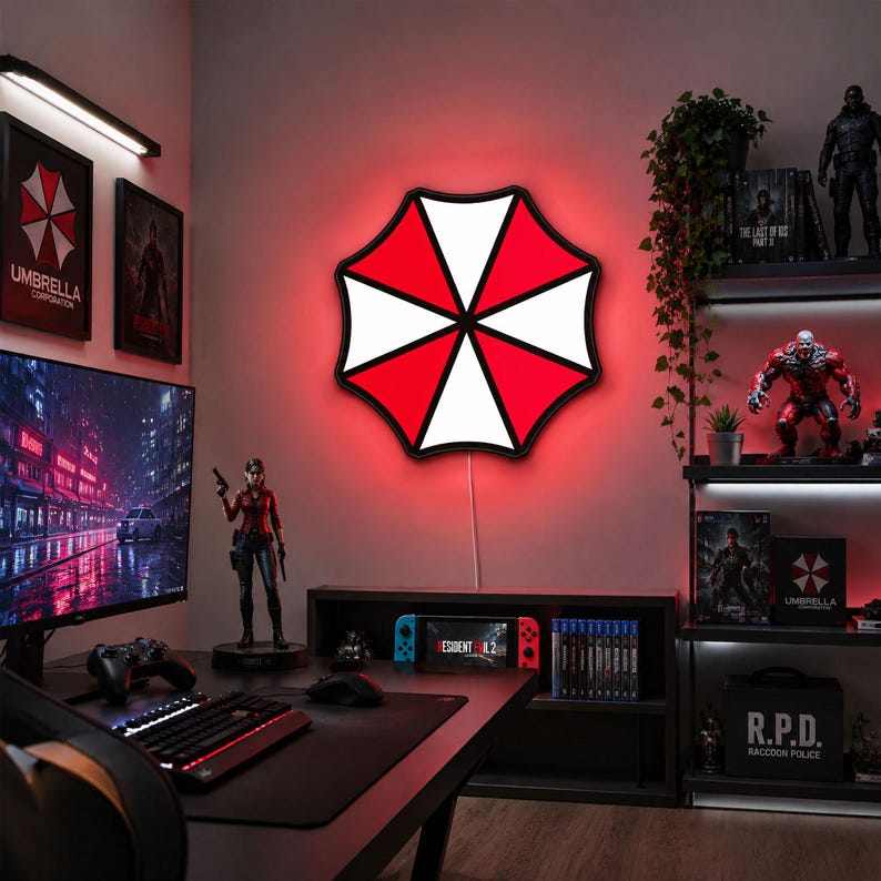 Umbrella Corp 3D LED Lightbox Sign, Resident Evil Gamer Room Decor ...