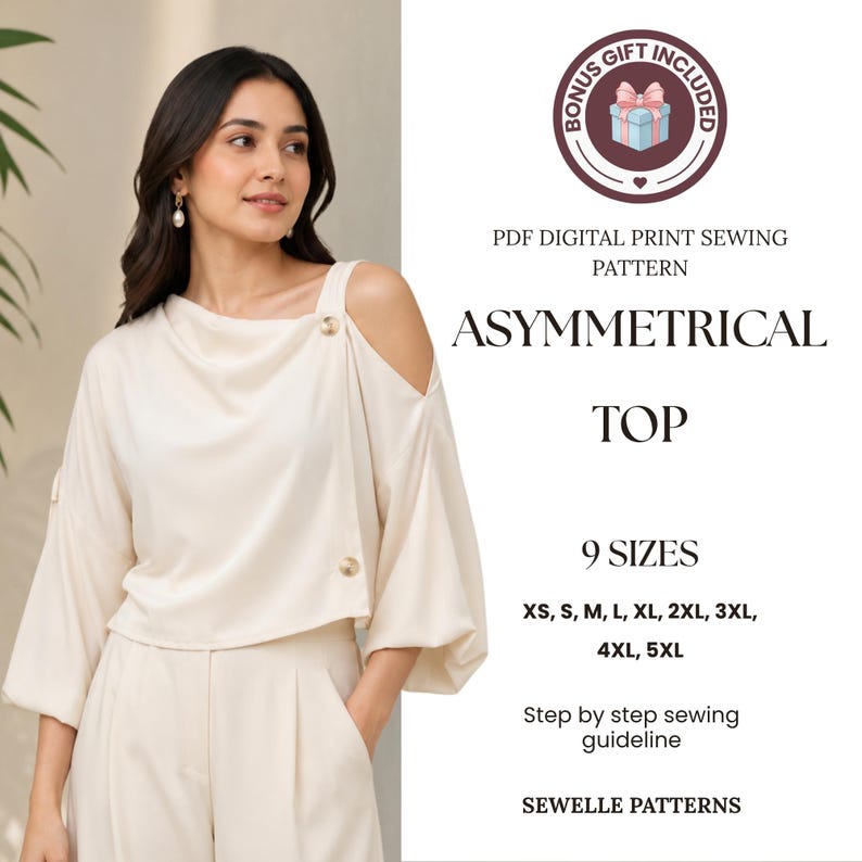 Asymmetrical Top Sewing PDF Pattern - Blouse Sewing Pattern, Women's ...
