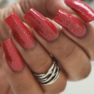 Red Holographic With Gold Glitter Indie Nail Polish - Spellbound Nails ...