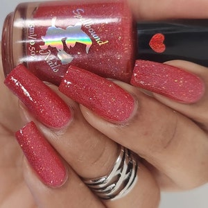 Red Holographic With Gold Glitter Indie Nail Polish - Spellbound Nails ...