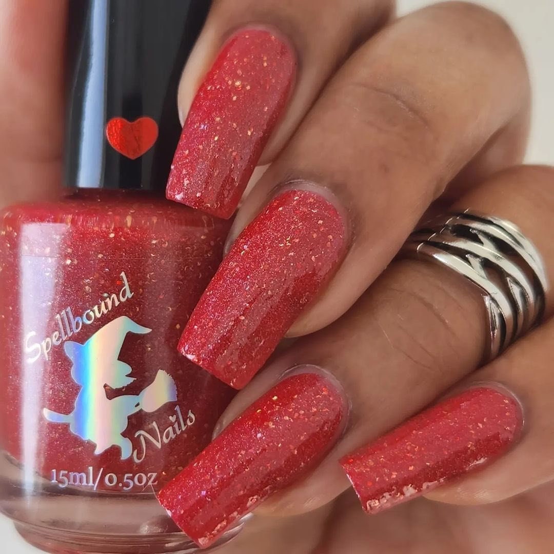 Red Holographic With Gold Glitter Indie Nail Polish - Spellbound Nails ...