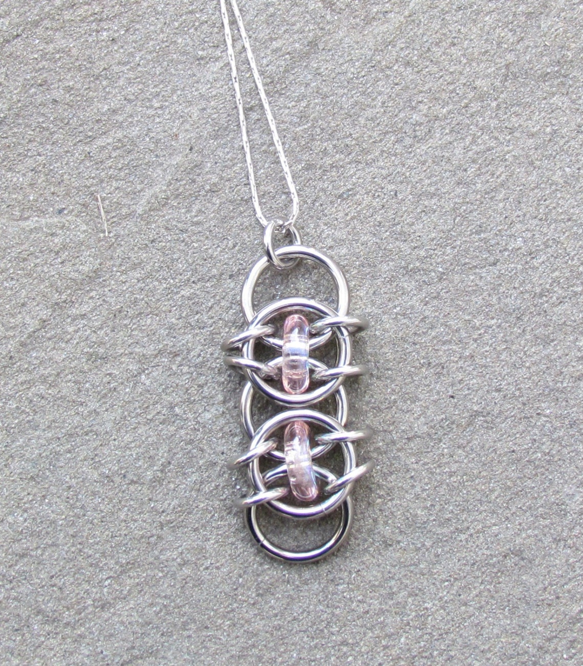 Chain Maille Pendant Pink Pendant Glass Pendant Stainless - Etsy