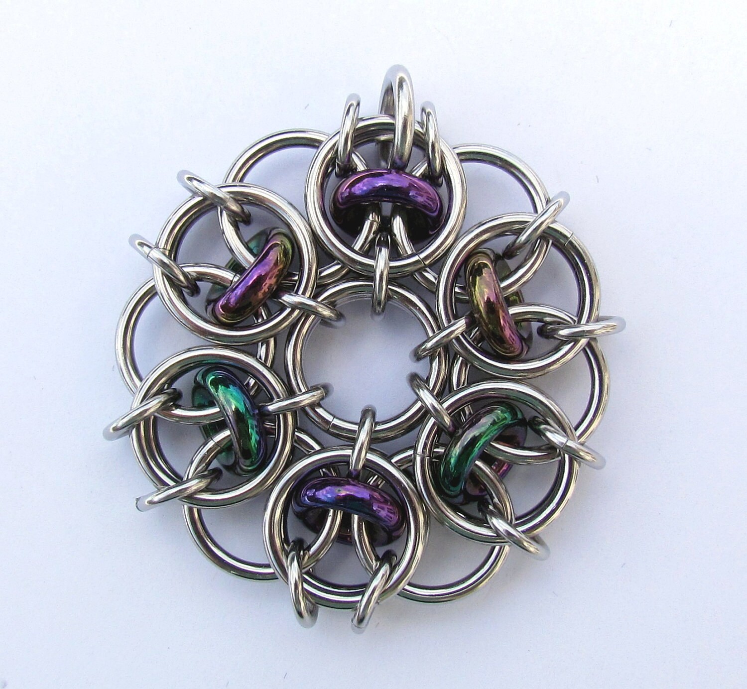 Glass Pendant, Purple Pendant, Chain Maille Pendant, Iris Purple Glass ...