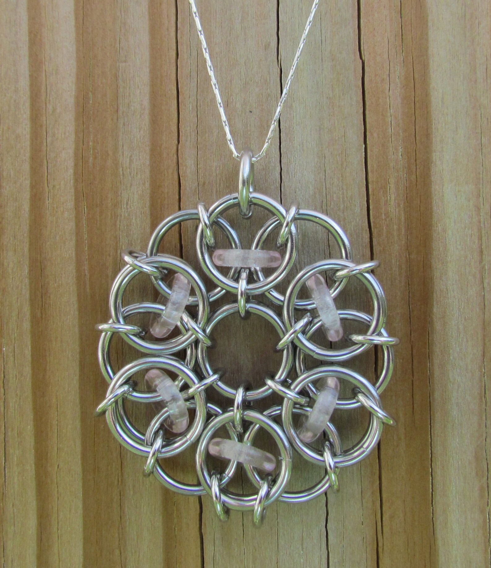 Chain Maille Pendant Glass Pendant Pink Pendant Light Pink - Etsy UK