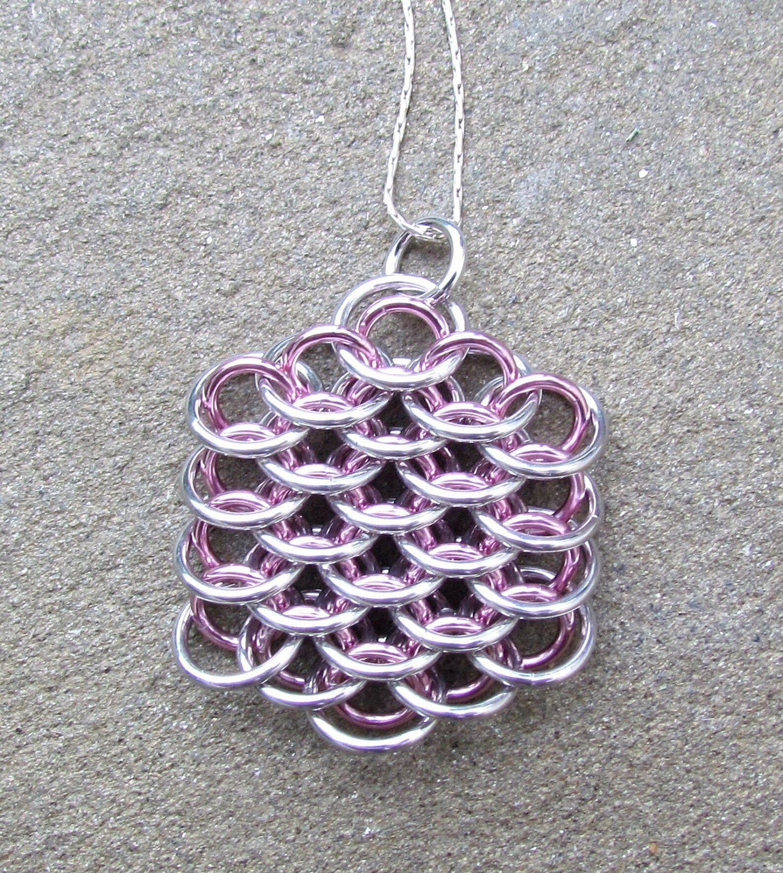 Chain Maille Pendant, Handmade Pendant, Pastel Pink Jewelry, Mini ...