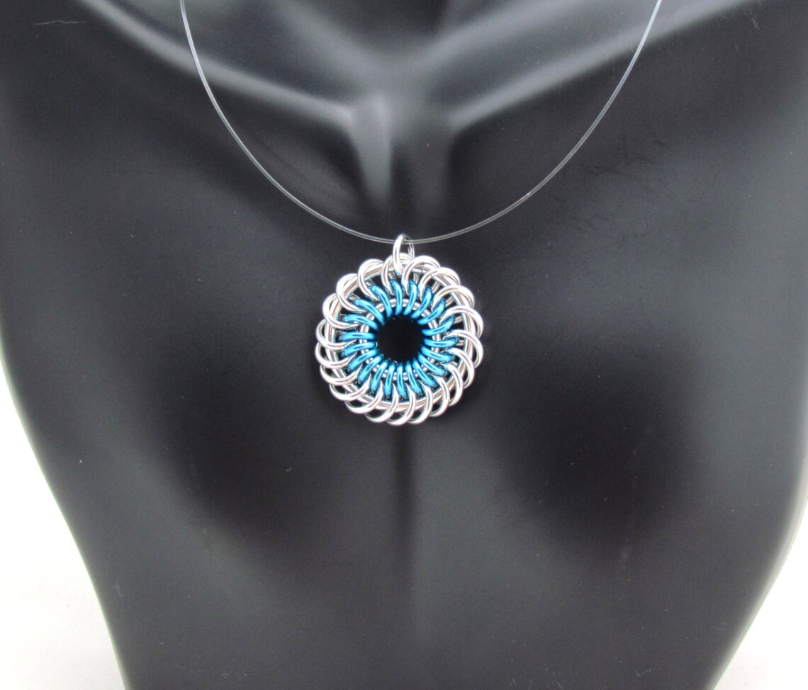 Blue Chain Maille Pendant, Jump Ring Jewelry, Blue Pendant, Aluminum ...