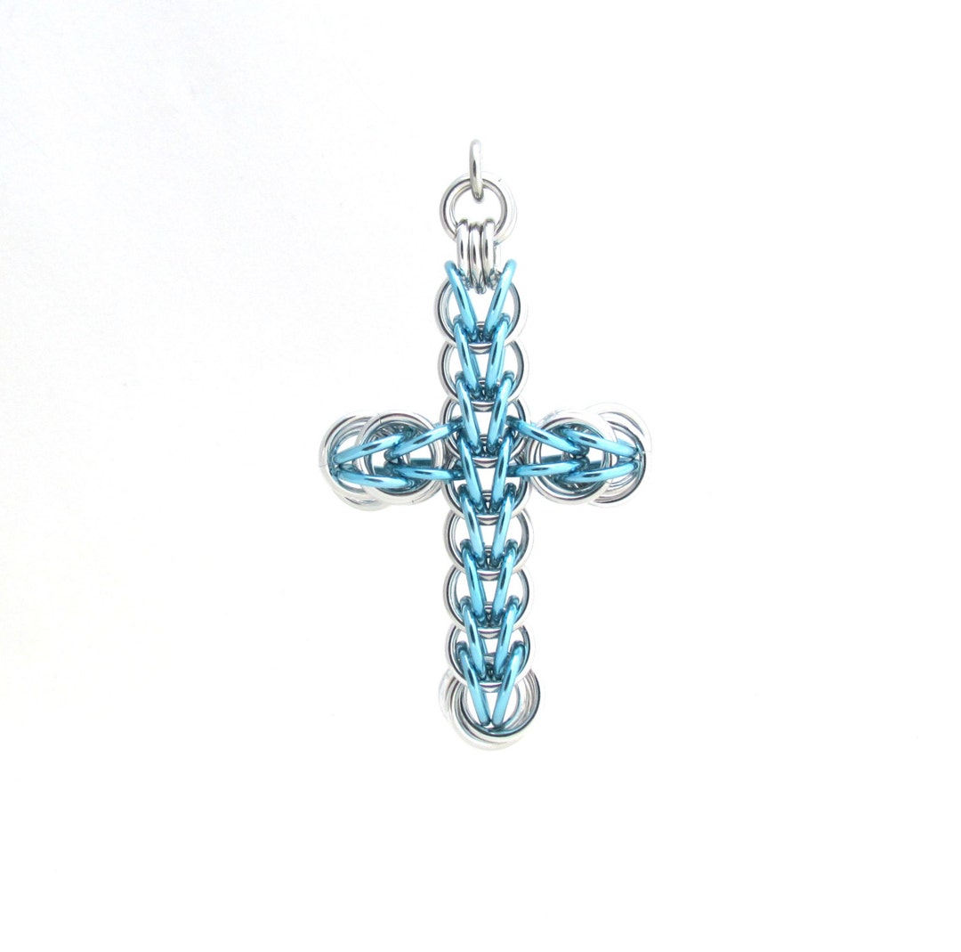 Blue Cross Pendant, Chain Maille Cross, Chain Maille Jewelry - Etsy