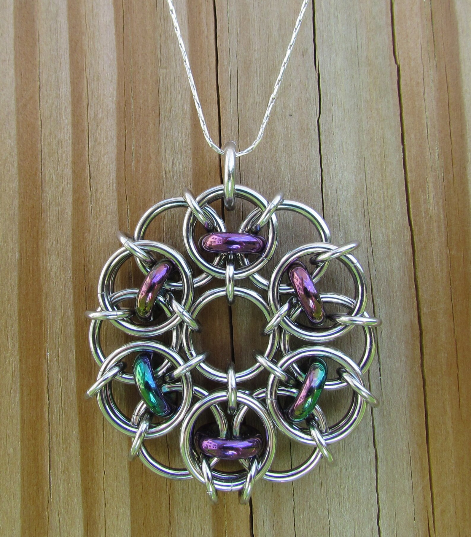 Glass Pendant, Purple Pendant, Chain Maille Pendant, Iris Purple Glass ...