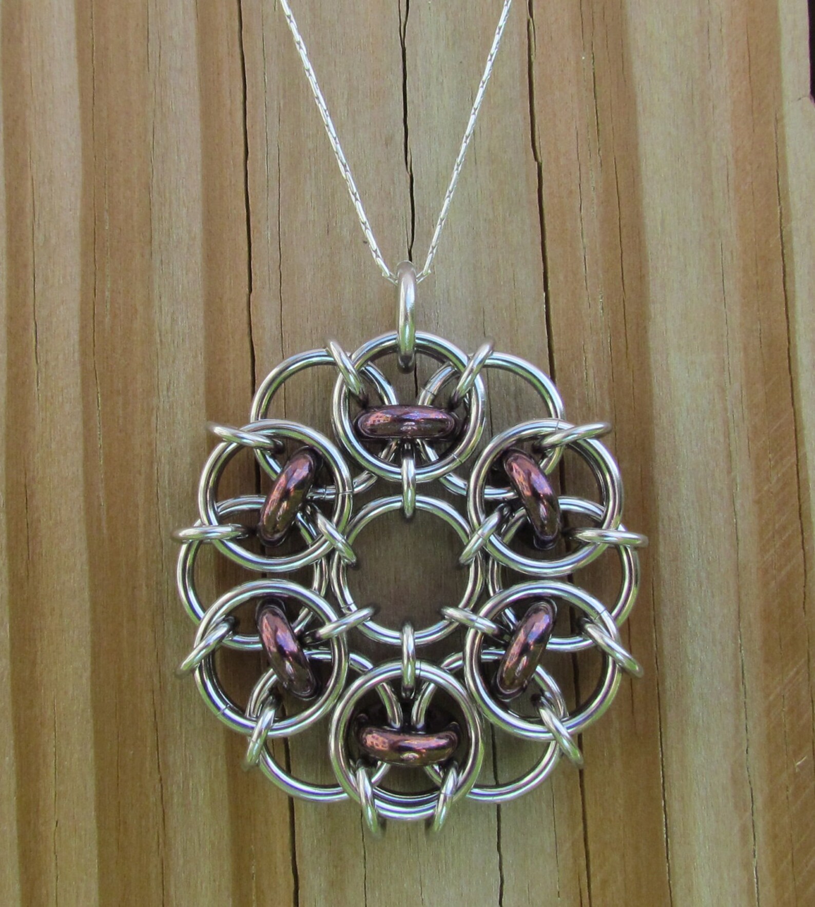 Glass Pendant, Chain Maille Pendant, Purple Pendant, Purple Bronze ...