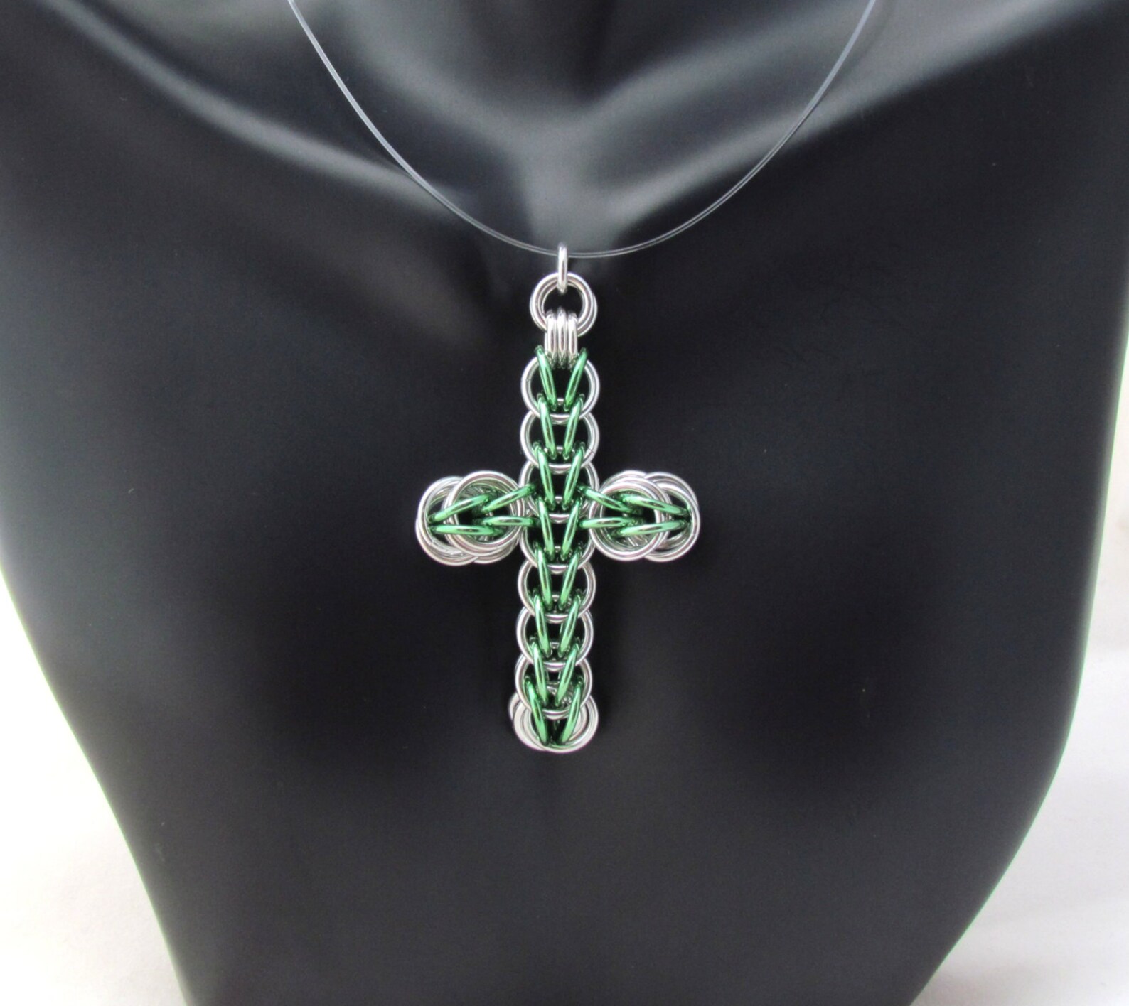Green Cross Pendant, Chain Maille Pendant, Mint Green Cross Ornament ...