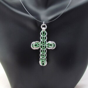 Green Cross Pendant, Chain Maille Pendant, Mint Green Cross Ornament ...