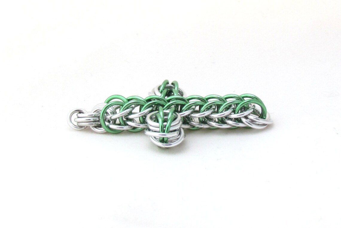 Green Cross Pendant, Chain Maille Pendant, Mint Green Cross Ornament ...